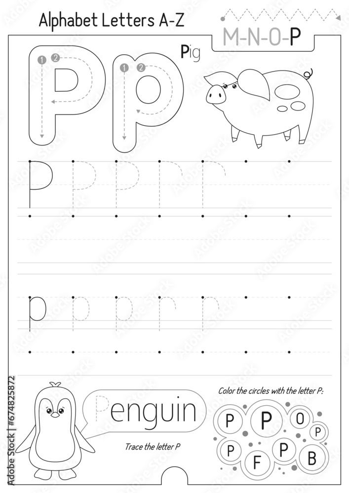 Letter Tracing Worksheet for Activity Book for kids. For Letter P upper ...