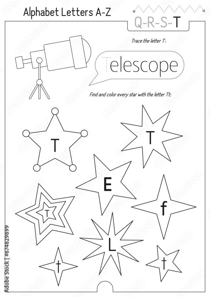 Letter Trace, find and color Worksheet for Kids Activity Book. For ...