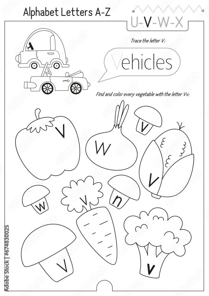 Letter Trace, find and color Worksheet for Kids Activity Book. For ...