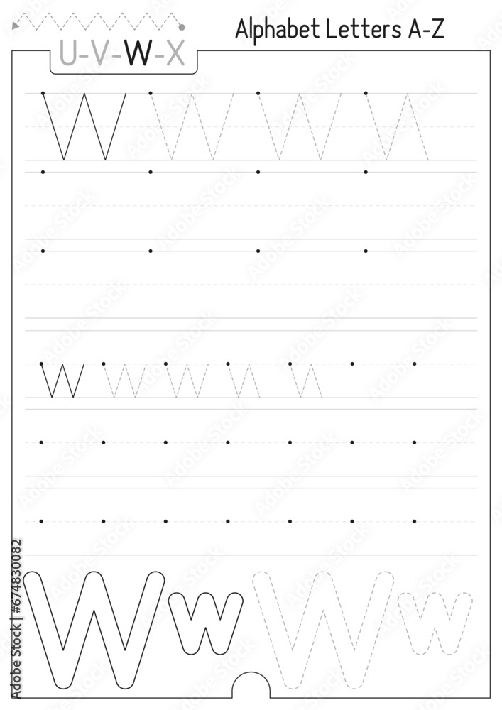 Letter Tracing Worksheet. For Letter W uppercase and lowercase ...