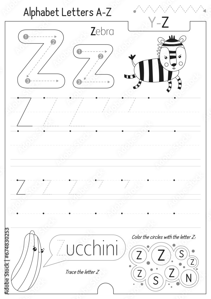 Letter Tracing Worksheet for Activity Book for kids. For Letter Z upper ...