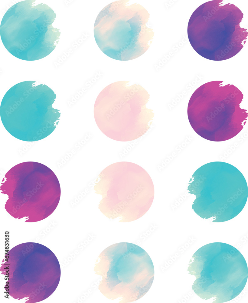Color watercolor circle set. Vector smear water-color splash stains on ...