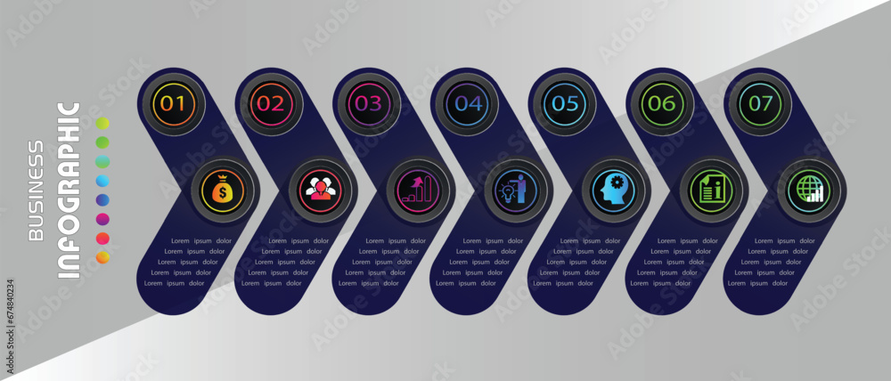 seven steps infographics design vector can be used for presentations ...