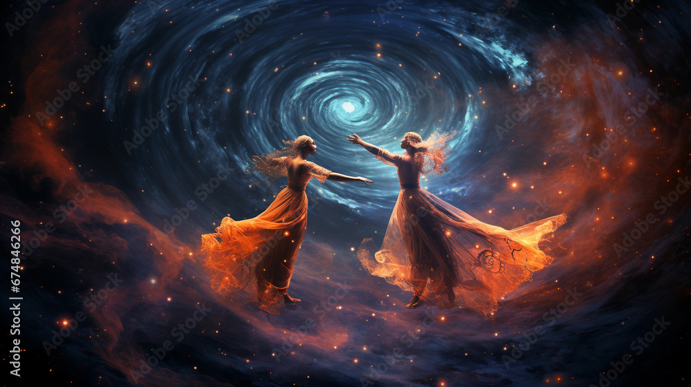 Cosmic Ballet: A celestial dance between two spiral galaxies colliding ...