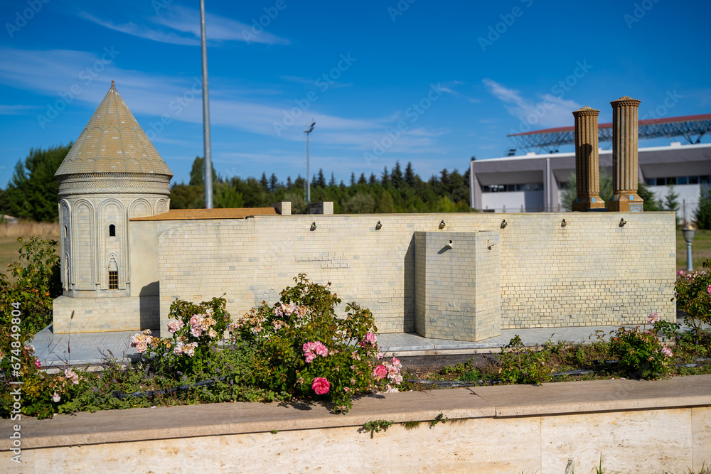Cifte Minareli Medrese miniature in Esminyaturk park. Twin Minaret ...