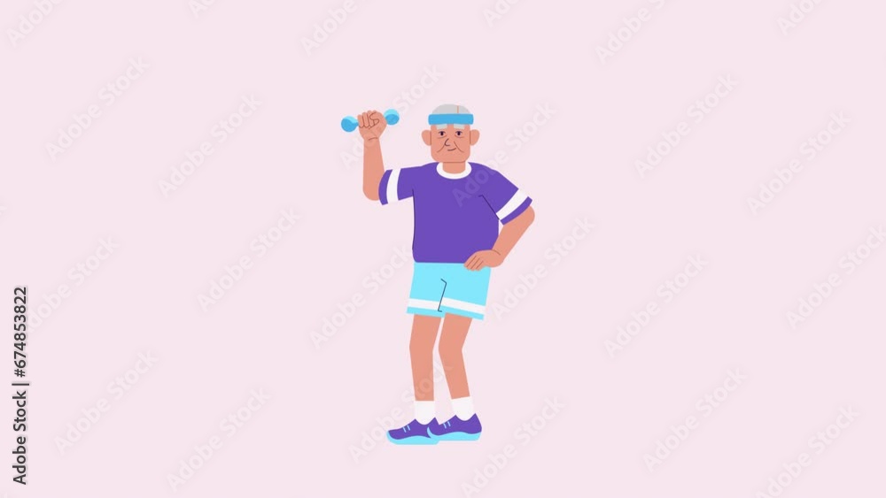 Senior man doing exercises animation. Sport, active life, Healthy ...