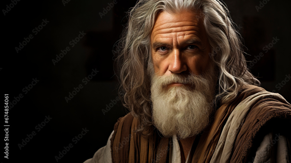 A representation of the portrait of Moses as an elderly person in a ...