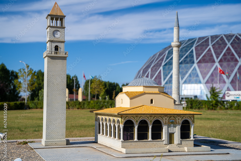 Ethem Bey Mosque miniature in Esminyaturk park. The Ethem Bey Mosque is ...