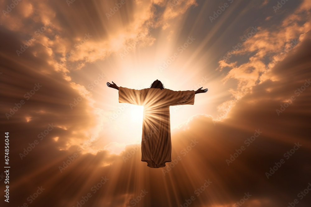 A profound representation of Jesus ascending to heaven, symbolizing the ...
