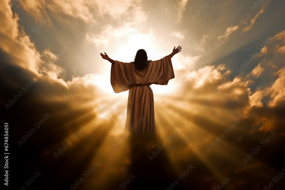 A profound representation of Jesus ascending to heaven, symbolizing the ...