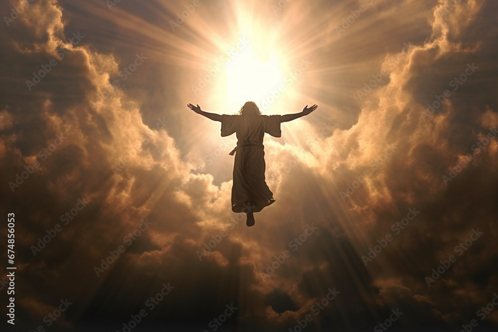 A profound representation of Jesus ascending to heaven, symbolizing the ...