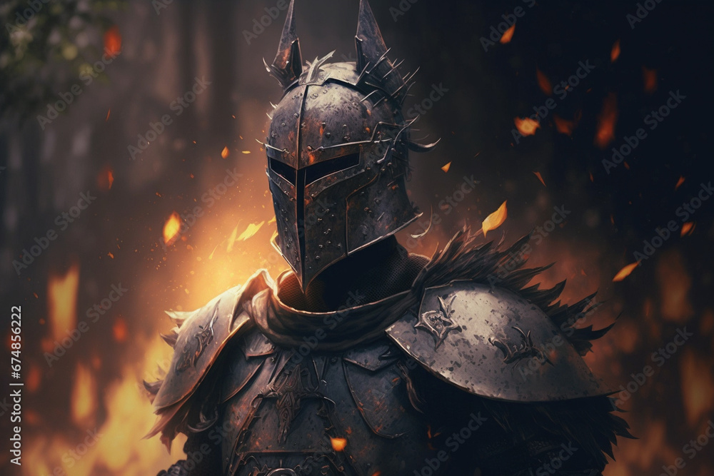 A captivating digital artwork depicting a fearsome knight in a full ...