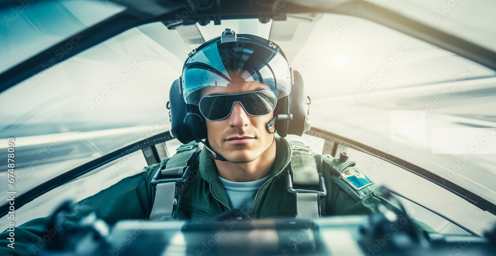 Fighter pilot cockpit view. Fighter Pilot in flight wearing flying ...