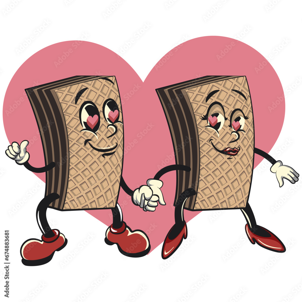 vintage mascot pair of wafer chocolate characters with cute faces ...