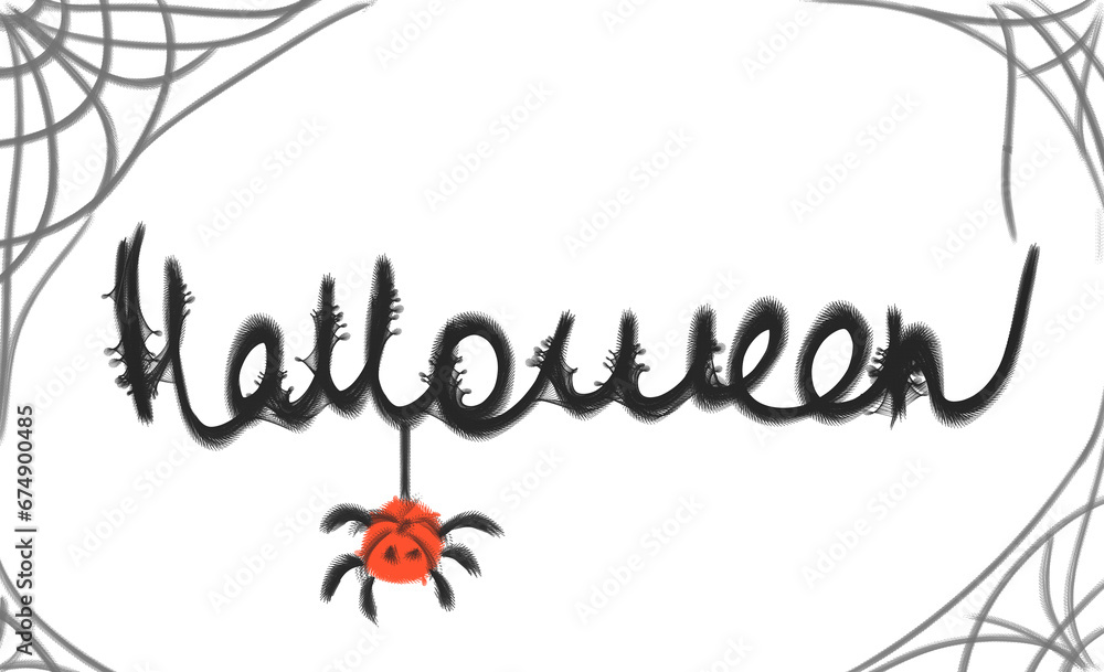 Handwritten inscription Halloween with cobwebs, spider in the shape of ...