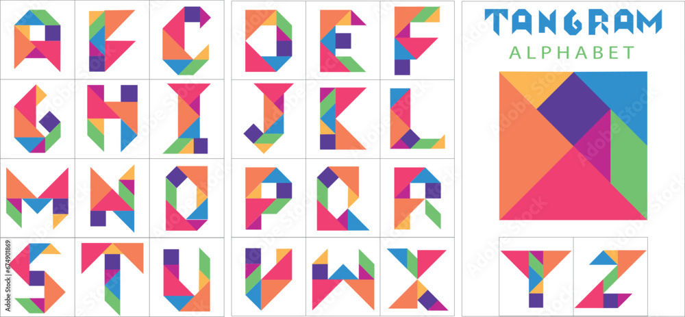 Colourful Tangram Alphabet Set, Puzzle Collection, logical kids ...