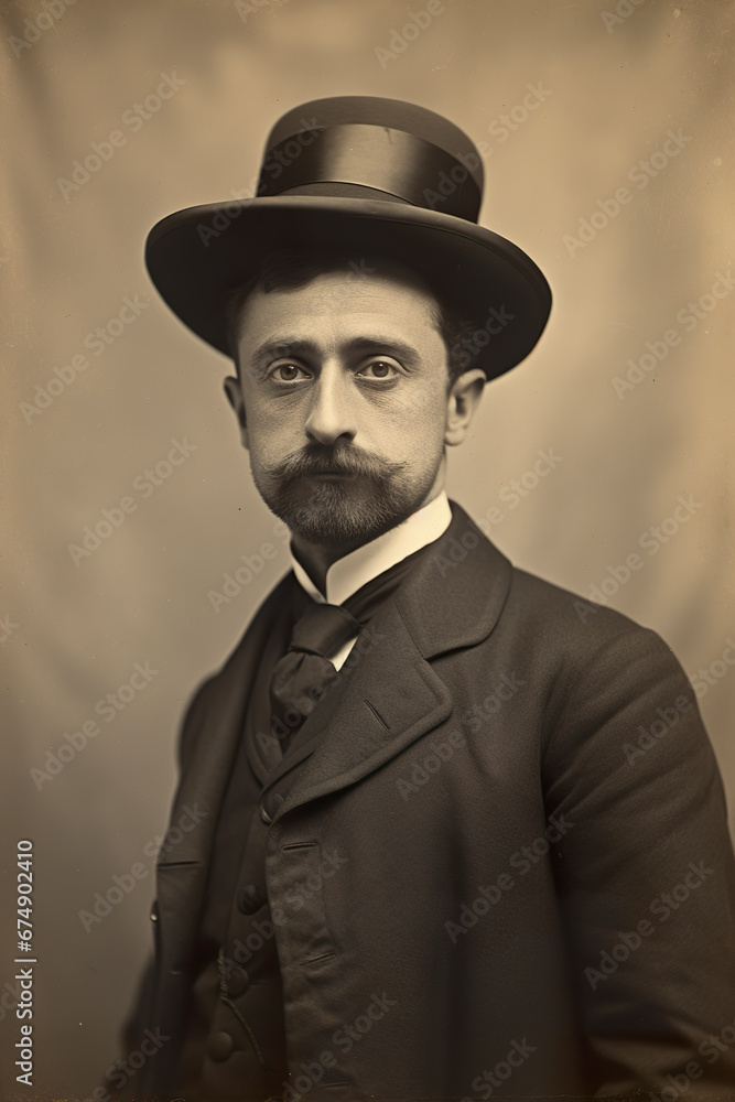 Portrait of a man in a hat in a black and white photograph from the ...