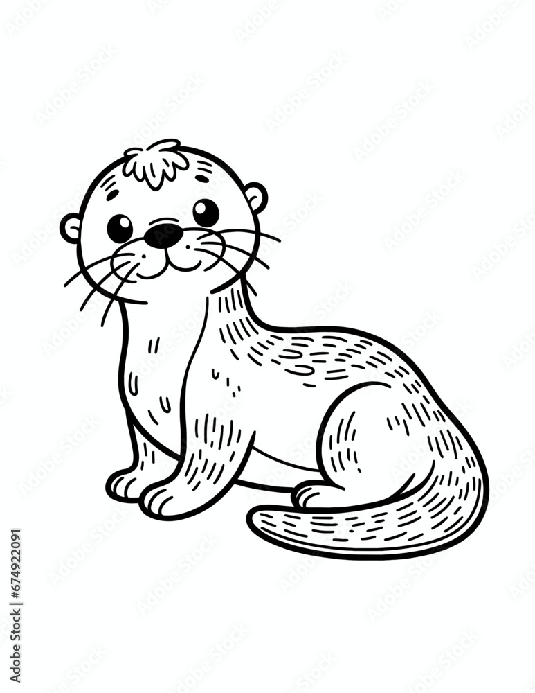 Cute sea otter character coloring book page, coloring page, animal ...