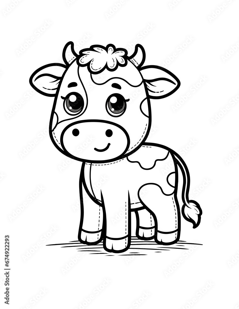 Cow bovine moo coloring book page, coloring page, farm animal, black ...