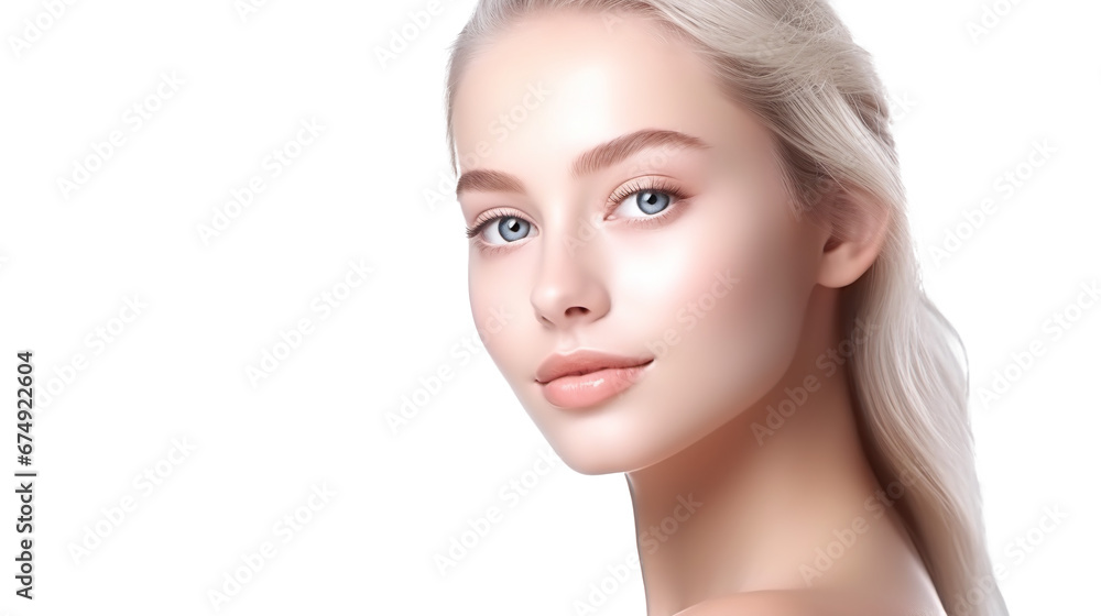 beauty portrait of a cool female model with blue eyes and blonde hair ...