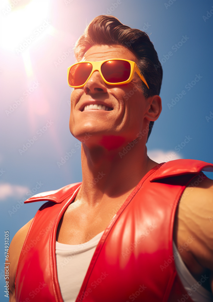Illustration of a lifeguard character in iconic 90s style. Iconic man ...