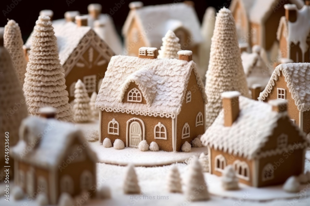 Cute gingerbread houses with snowy rooftops AI generated illustration ...