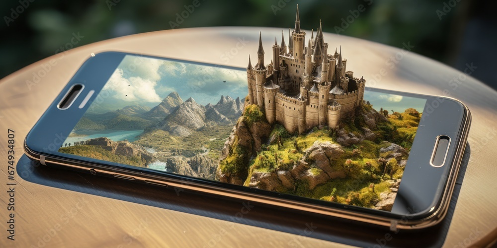 Foto de Phone with a Castle Atop, Blending Virtual and Augmented ...