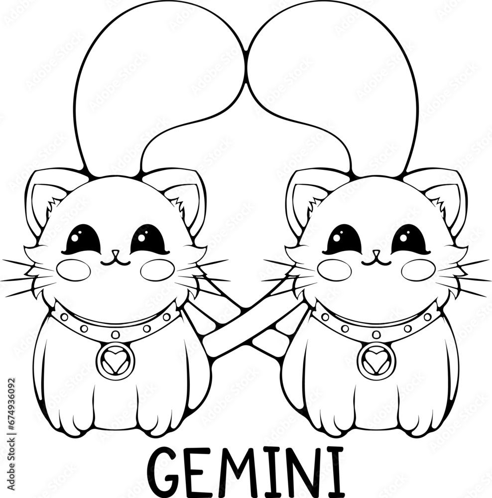 Gemini cute cartoon astrology sign of the zodiac cat. Character in ...