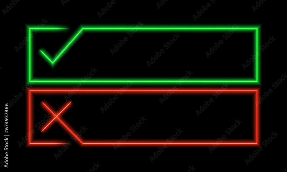 Check list text boxes, right, wrong, positive, negative, bright neon ...