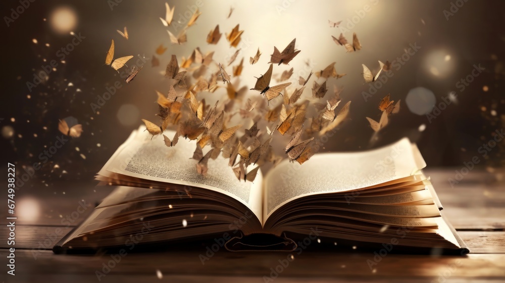 A open book with pages flying from it AI generated illustration Stock ...