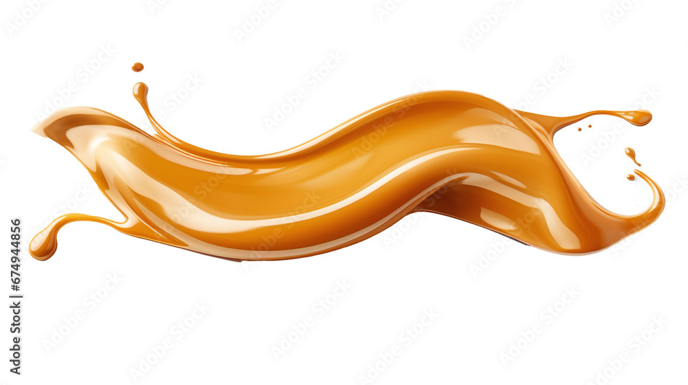 Liquid sweet melted caramel splash isolated against transparent ...