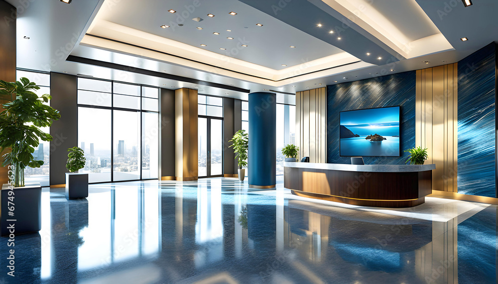 Modern reception lobby interior design, 3D rendering, Stock Photo ...