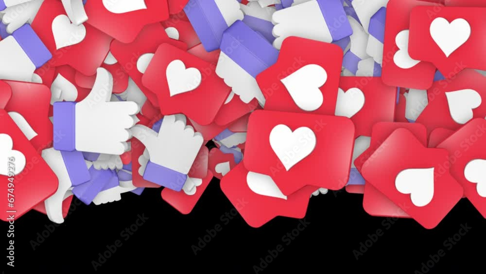Transition Thumbs Up and Hearts Social Media Message Animation on Alpha ...