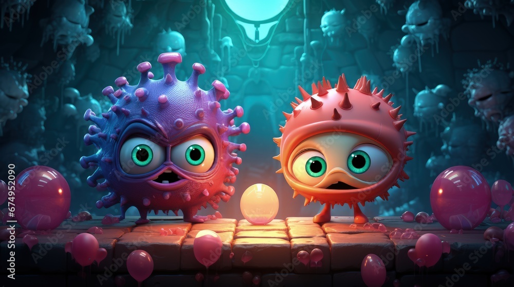 Cartoon characters cute, funny evil viruses, whimsical and infectious ...