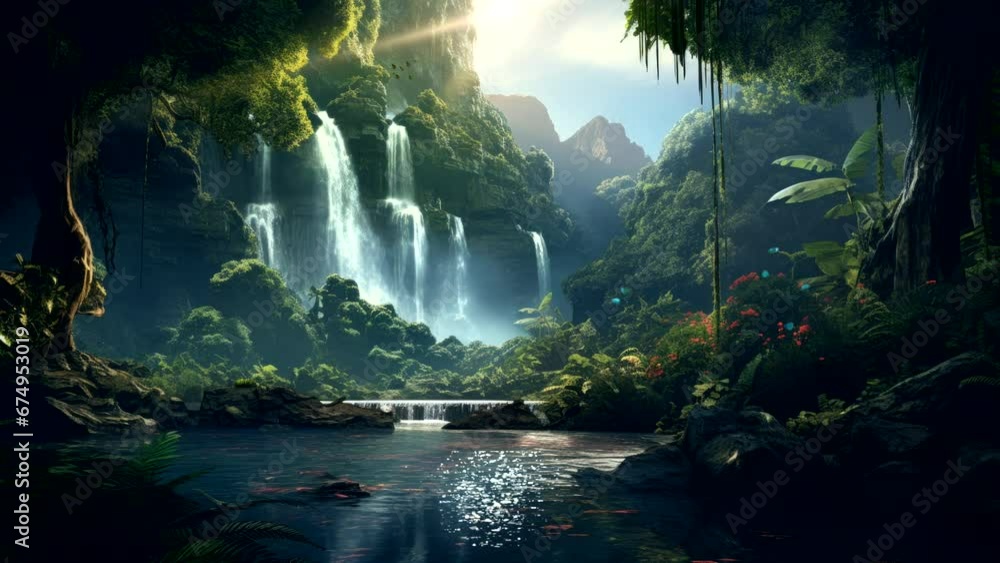 beautiful forest with waterfall and stream fantasy amazing jungle video ...