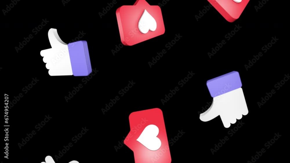 Falling Thumbs Up and Hearts Social Media Message Animation on Alpha ...