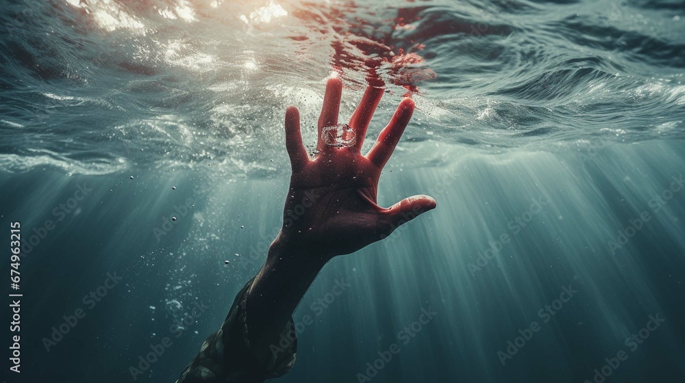Despair drowning hand underwater danger help accident on urgency sos ...