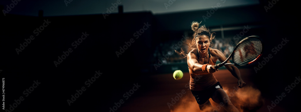 female tennis player hitting the ball with his racket on a tennis court ...