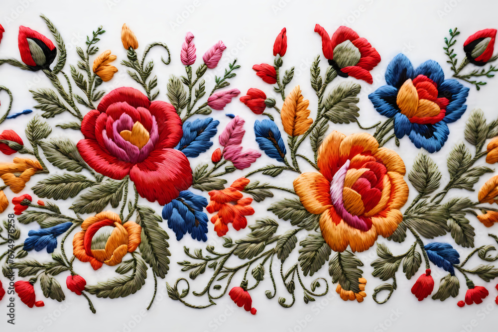 satin stitch embroidery floral patterns in the style of Ukrainian ...