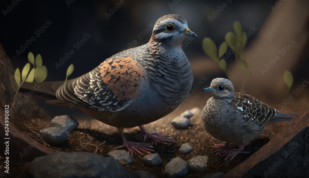 Columbidae and baby columbidae feeding realistic Ai generated art Stock ...