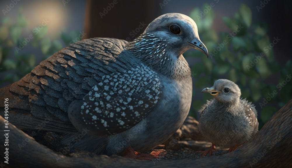 Columbidae and baby columbidae feeding realistic Ai generated art Stock ...