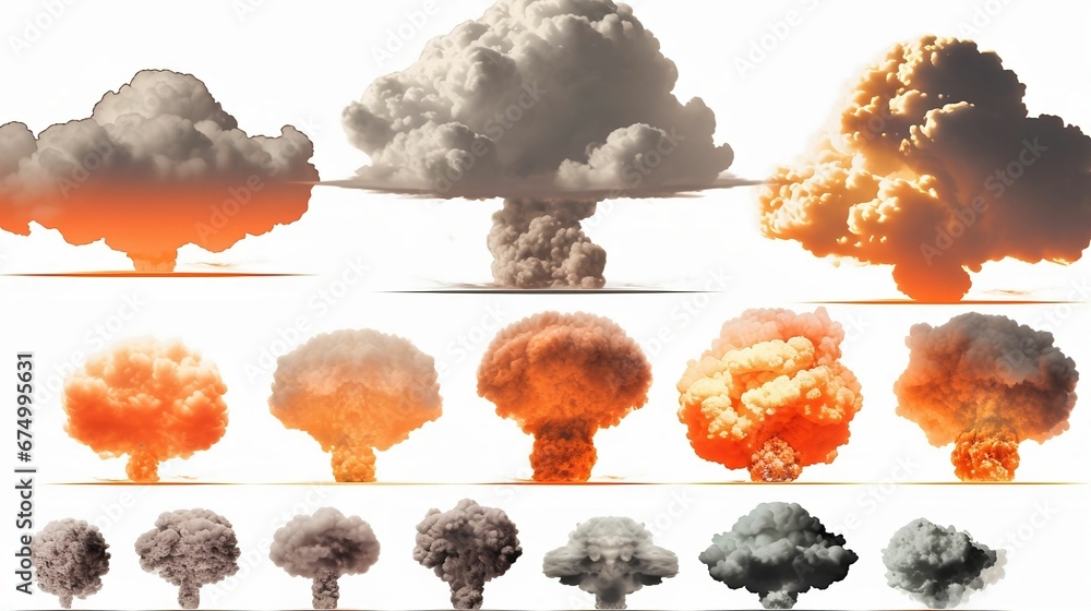 AI generated illustration of a set of nuclear explosion smoke designs ...