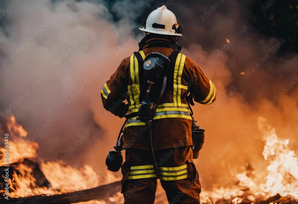 AI generated illustration of A firefighter wearing an orange uniform ...