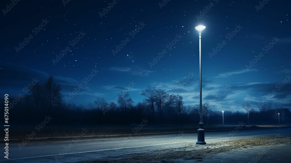 Stunning nightscape of a city street illuminated by a single street ...