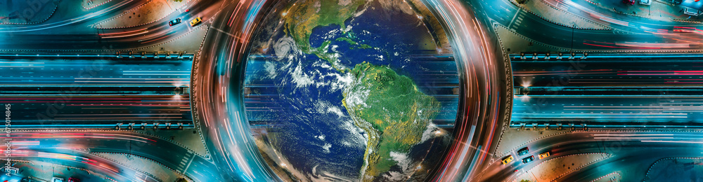 Expressway road with earth planet, Road and Roundabout. Public Modern ...