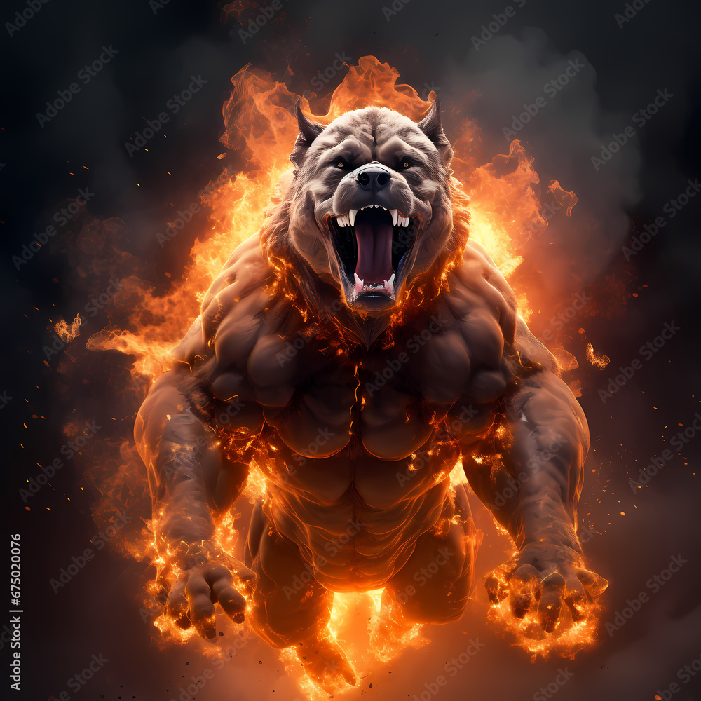 Strong Dog with Fire Spirit Showing Muscle Stock Illustration | Adobe Stock