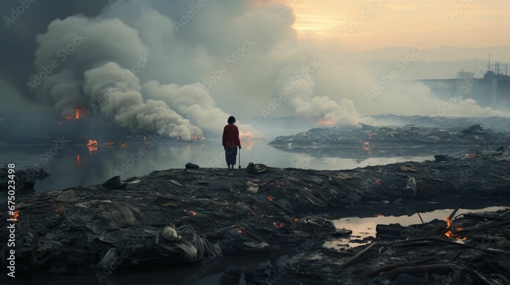 AI generated illustration of post-apocalyptic scenery showing the ...