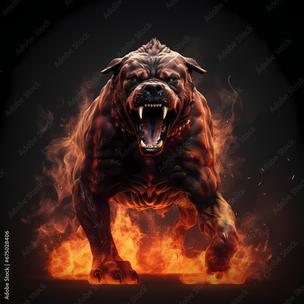 Strong Dog with Fire Spirit Showing Muscle Stock Illustration | Adobe Stock