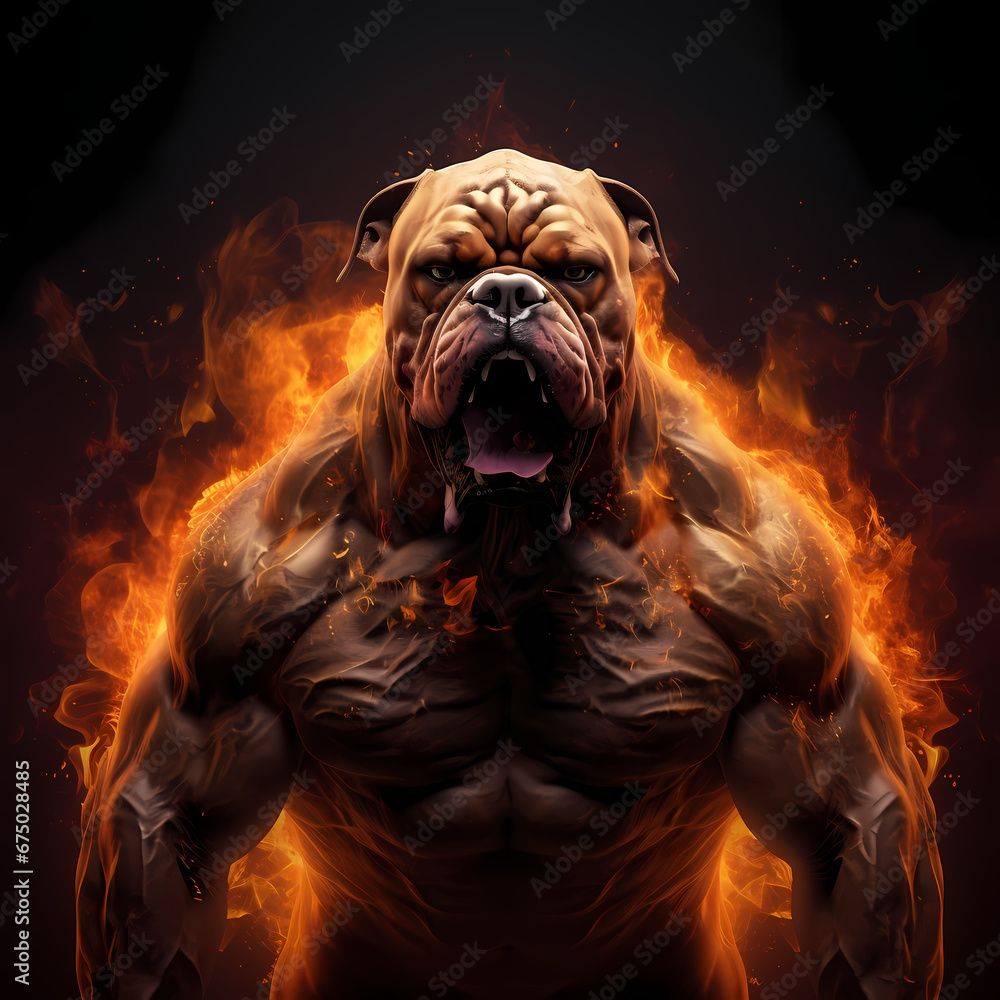 Strong Dog with Fire Spirit Showing Muscle Stock Illustration | Adobe Stock