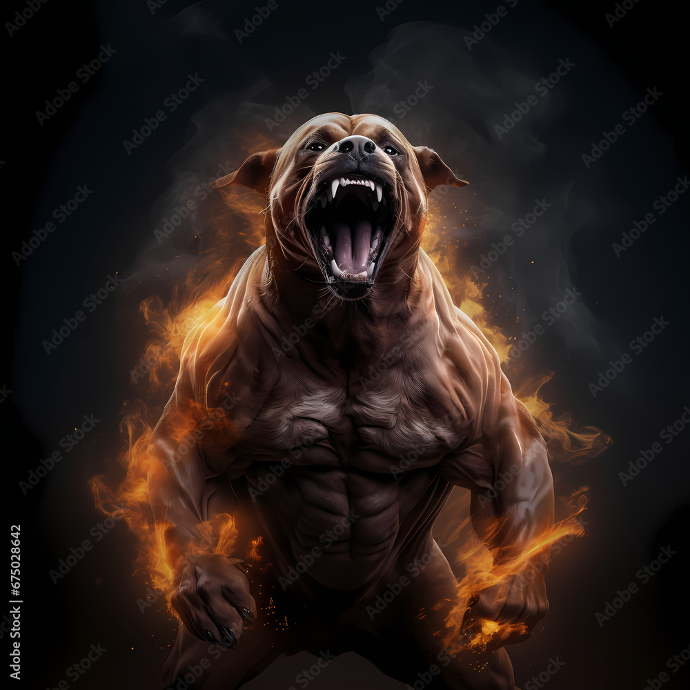Strong Dog with Fire Spirit Showing Muscle Stock Illustration | Adobe Stock